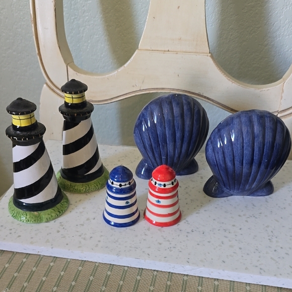 Accents | Salt And Pepper Shaker Ceramic Lighthouse And Shell Set Black ...